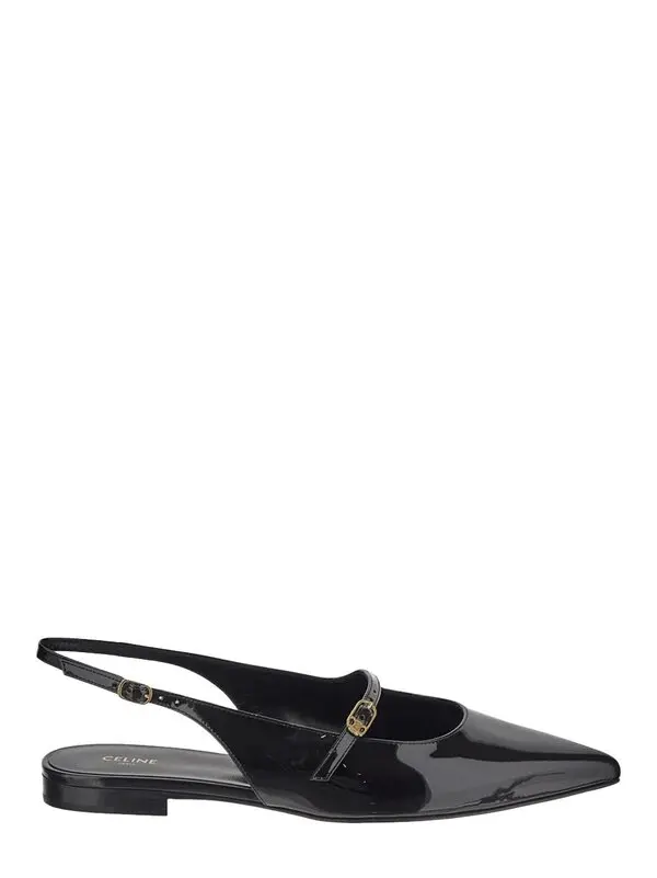 Celine Slingback Flat Sole With Pointed Toe And Adjustable Strap - Black