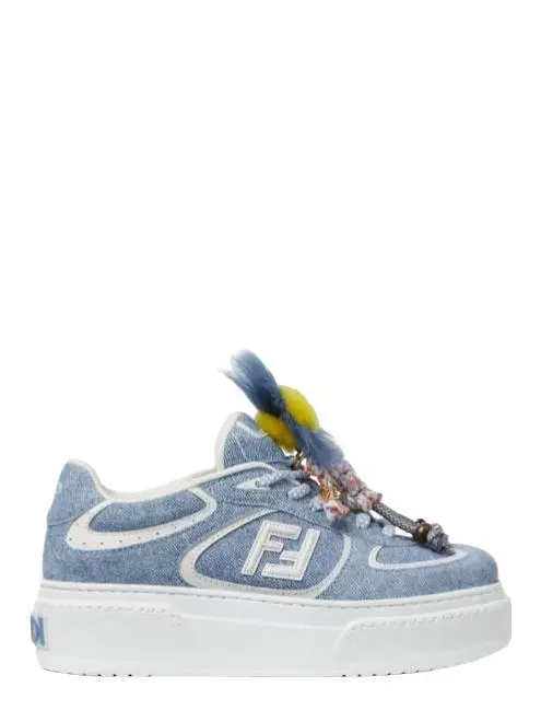 Fendi Match Platform Low-top Sneakers With Denim-effect Print - Light Blue
