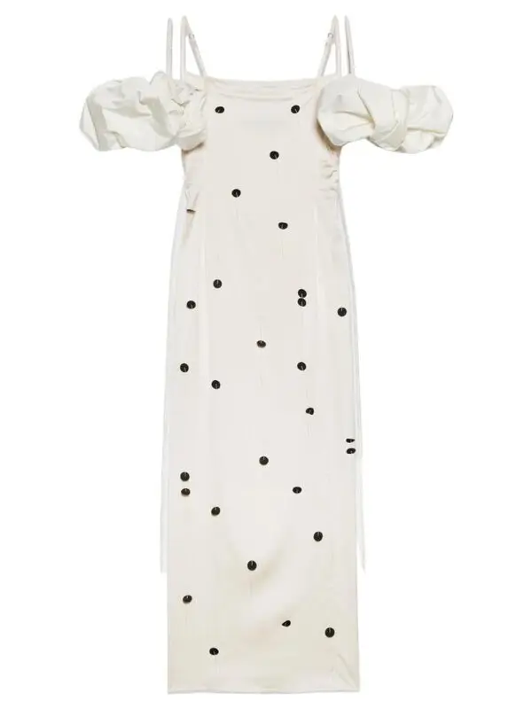 Jacquemus Chouchou Polka-dot Puff-sleeve Midi Dress - Off-white