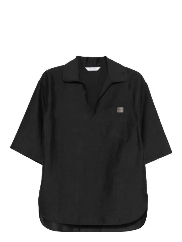 Max Mara Short Sleeve Shirt With V-neck And Patch Pocket - Black
