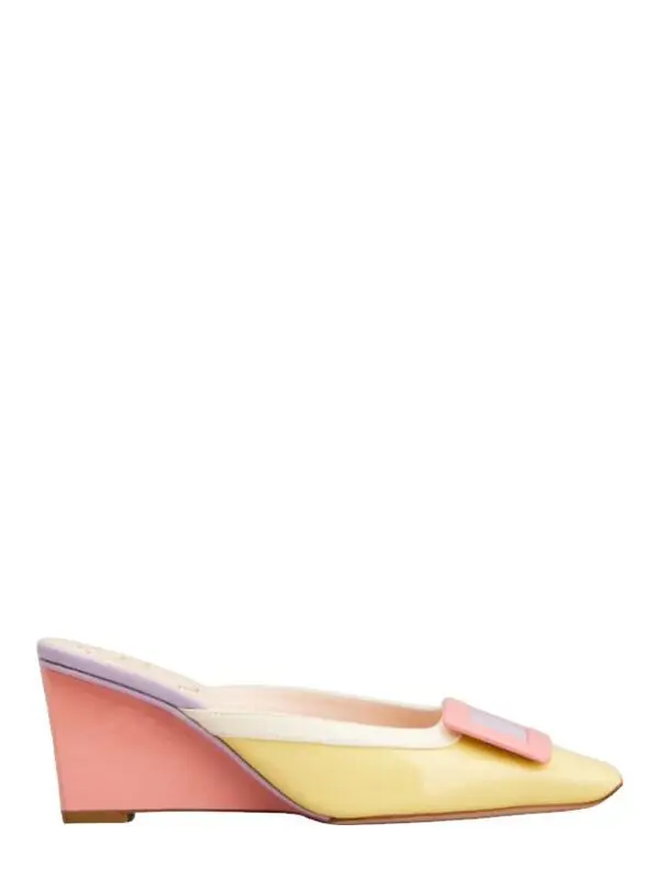 ROGER VIVIER Belle Vivier Patent Leather Wedge Mules - Yellow, Purple, Pink