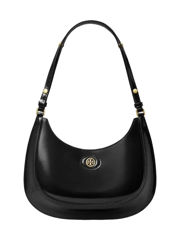 Tory Burch Logo Plaque Zipped Shoulder Bag - Black