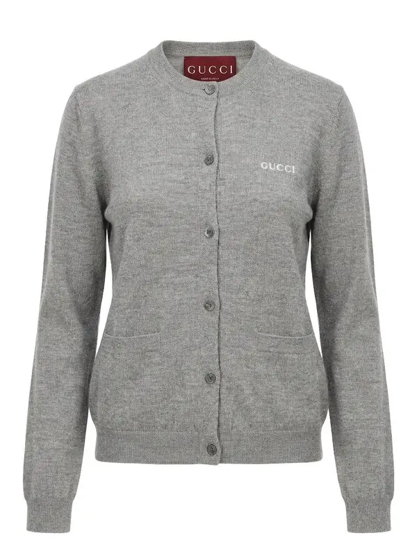 Gucci Logo Embroidered Button-up Cardigan - Hemp Gray