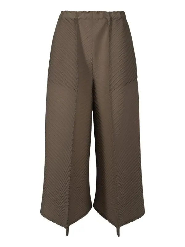 Issey Miyake Cropped Wide-leg Pleated Trousers - Dark Brown