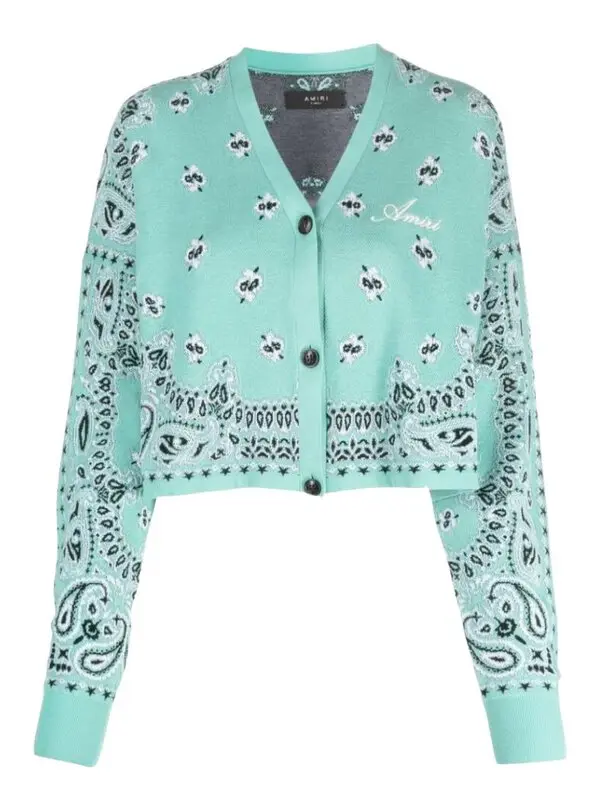 Amiri Logo Embroidered Cropped Cardigan - Blue