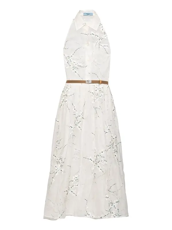 Prada Sleeveless Belted Midi Shirt Dress - White