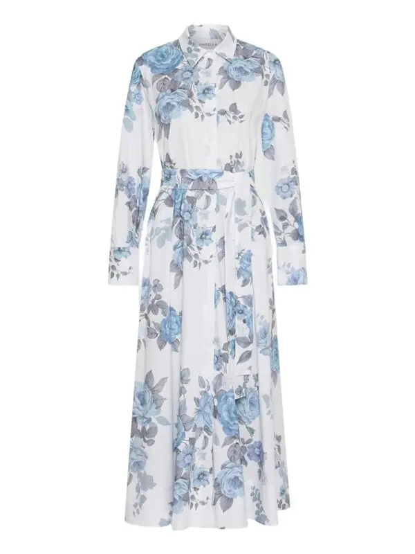 Marella Floral Print Cotton Poplin Shirt Dress - Light Blue