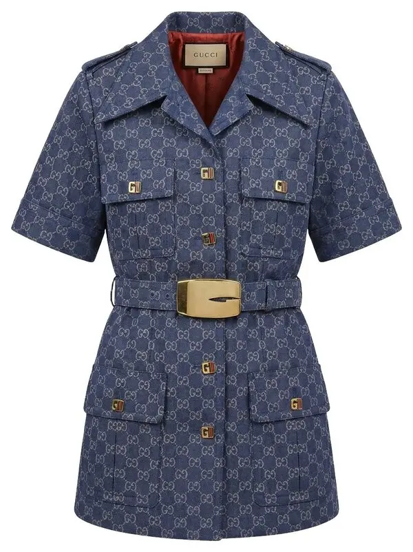 Gucci Gg Monogram Belted Dress - Blue