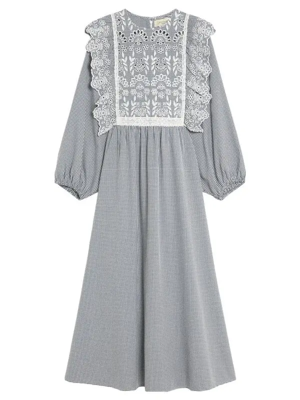 Max Mara Gingham Cotton Dress With Broderie Anglaise Embroidery - Blue