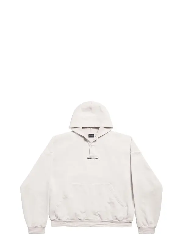 Balenciaga Logo Printed Polo Hoodie - Off-white And Black