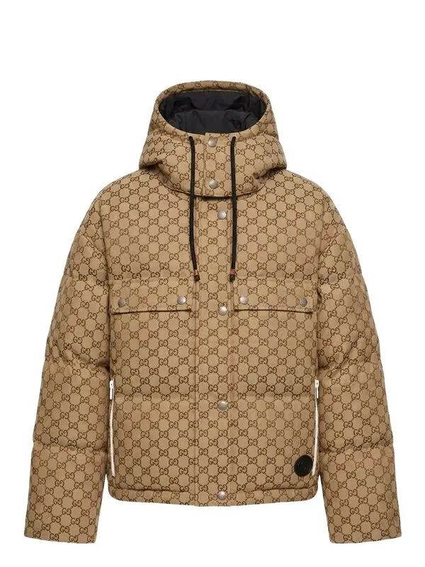 Gucci Gg Cotton Canvas Puffer Jacket - Camel/ebony