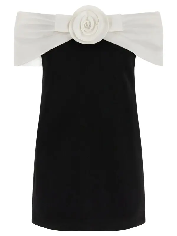 SELF-PORTRAIT Crepe Flower Mini Dress - Black