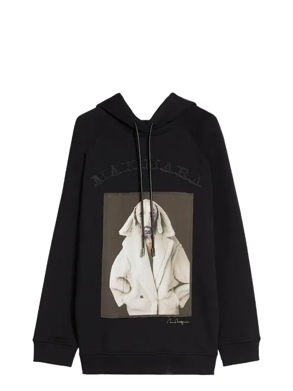 Max Mara Graphic Print Logo Patch Hoodie - Black