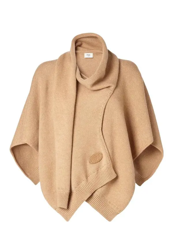 Fendi Cashmere Poncho With Leather Selleria Stamp - Brown