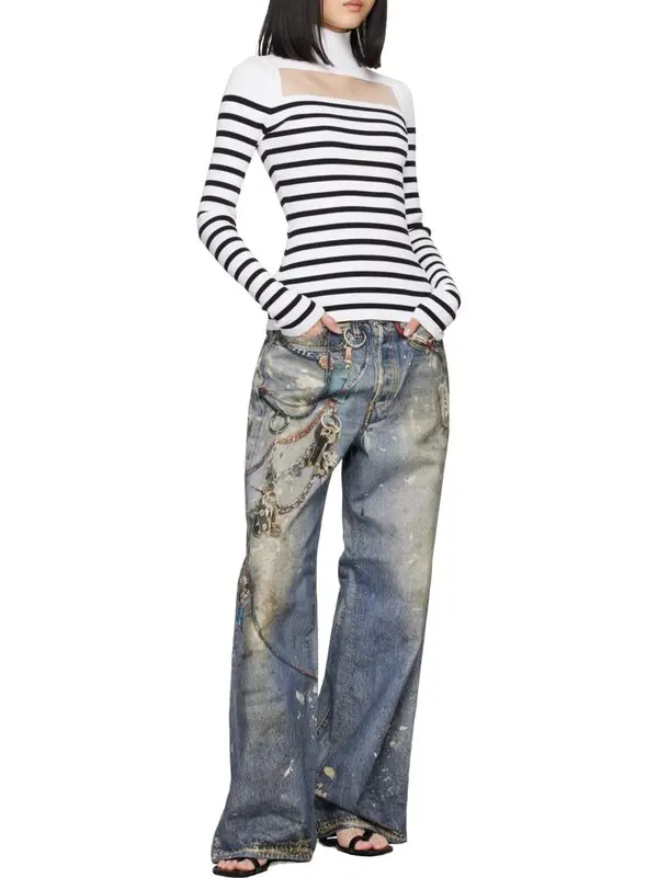 JEAN PAUL GAULTIER Striped High Neck Pullover - White