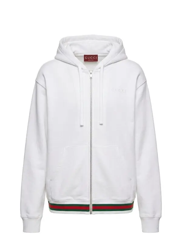 Gucci Web Detailed Jersey Sweatshirt With Hood - White