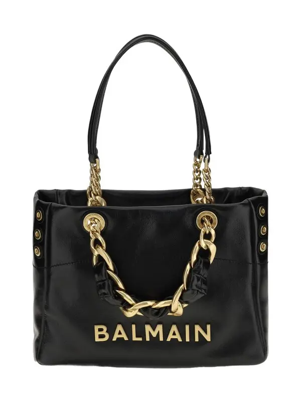 Balmain 1945 Soft Cabas Small Crinkled Shoulder Bag - Black