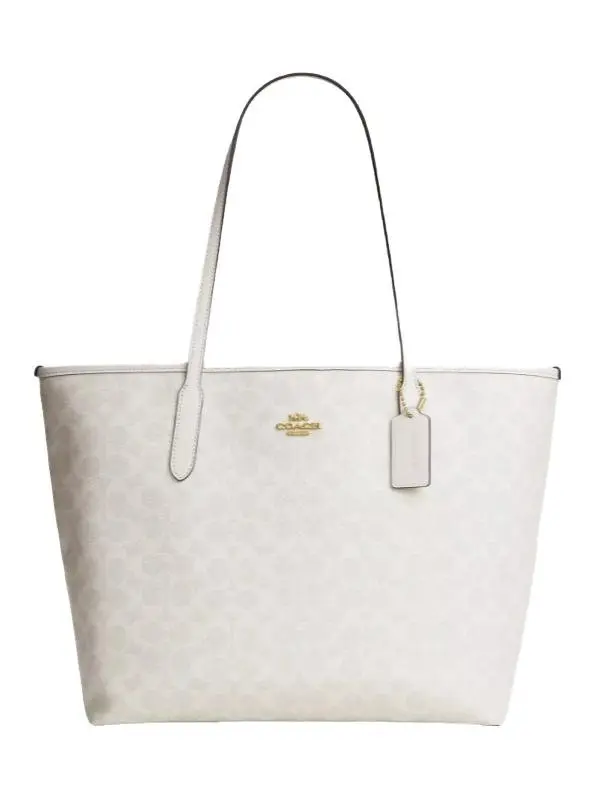 COACH Signature Coated Canvas Tote Bag - Signature Canvas/gold/white/chalk