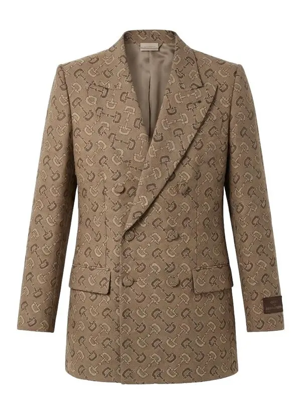 Gucci Gg Pattern Double-breasted Blazer - Gray