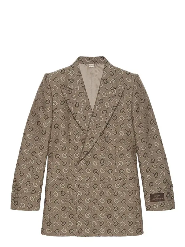 Gucci Gg Pattern Double-breasted Blazer - Gray