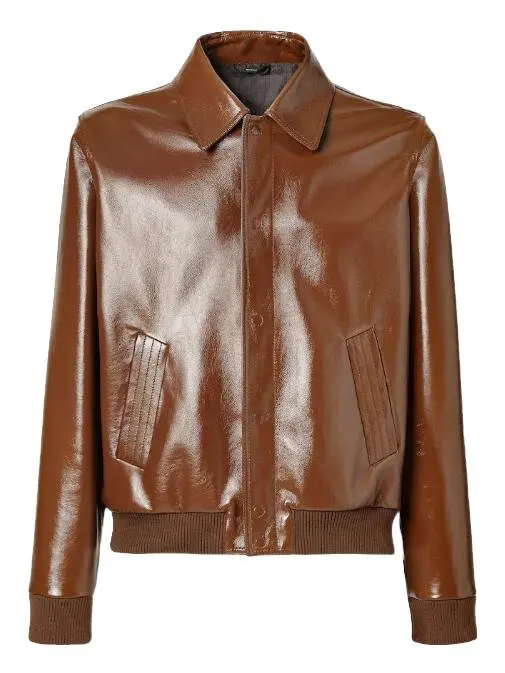 Fendi Long-sleeved Leather Jacket With Glossy Finish - Shiny Brown