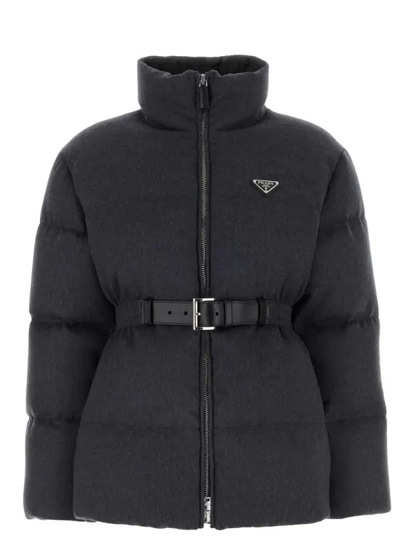 Prada Zipped Belted Jacket - Slate Grey