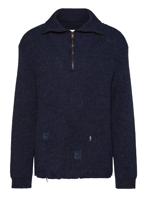 MAISON MARGIELA Shetland Knit Jumper With Zippered Neckline - Blue