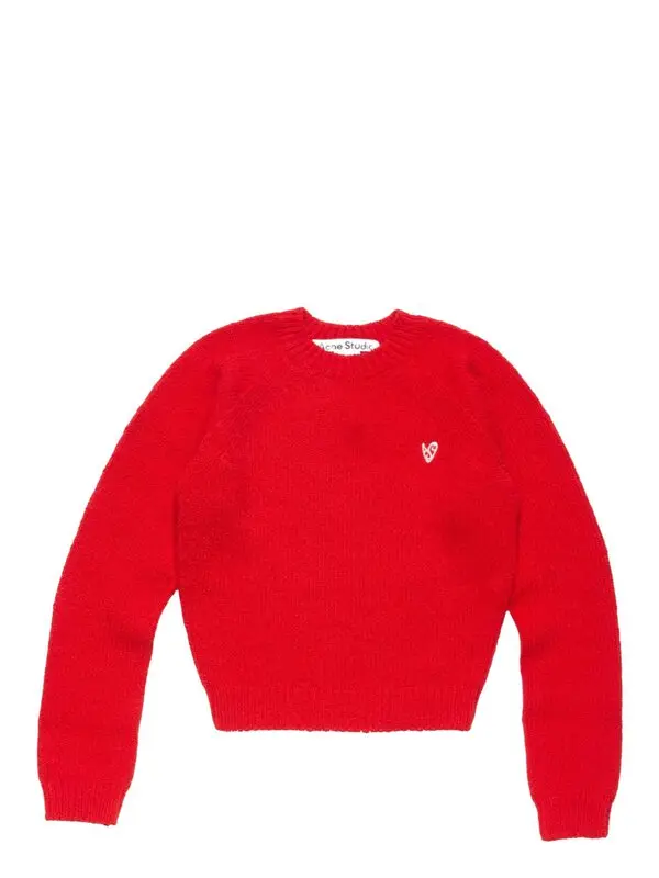 Acne Studios Ribbed Knit Heart Logo Jumper - Bright Red
