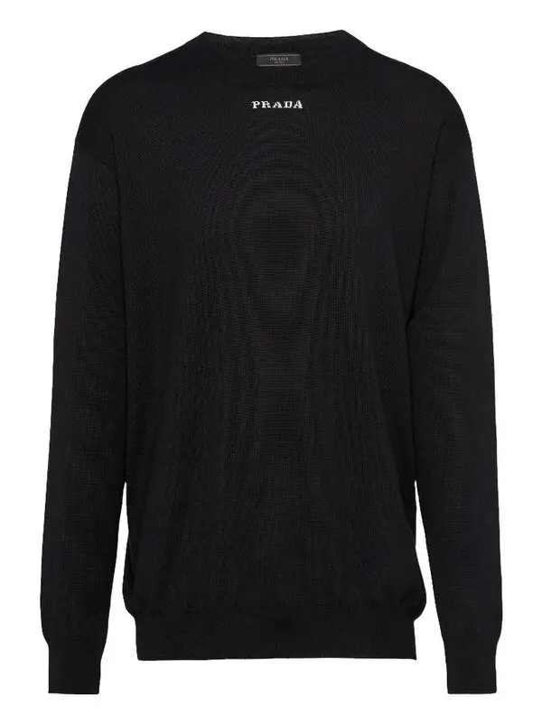 Prada Logo Intarsia Crewneck Knitted Jumper - Black