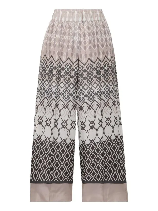 Brunello Cucinelli Geometric-print Silk Trousers - Gray