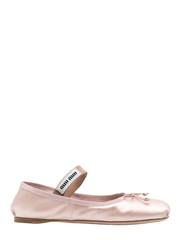 Miu Miu Round Toe Ballet Flats With Bow Detailing - Nude