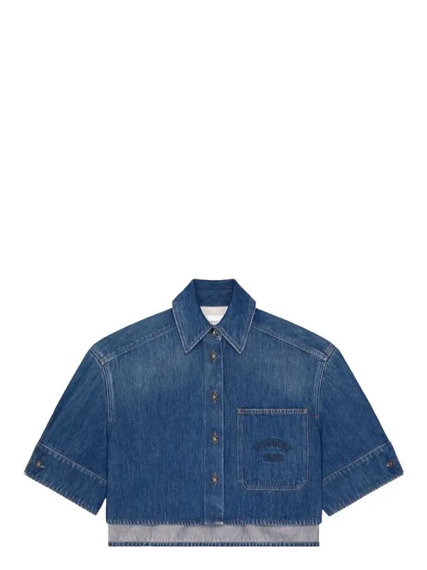 Givenchy Cropped Cocoon Denim Shirt - Medium Blue