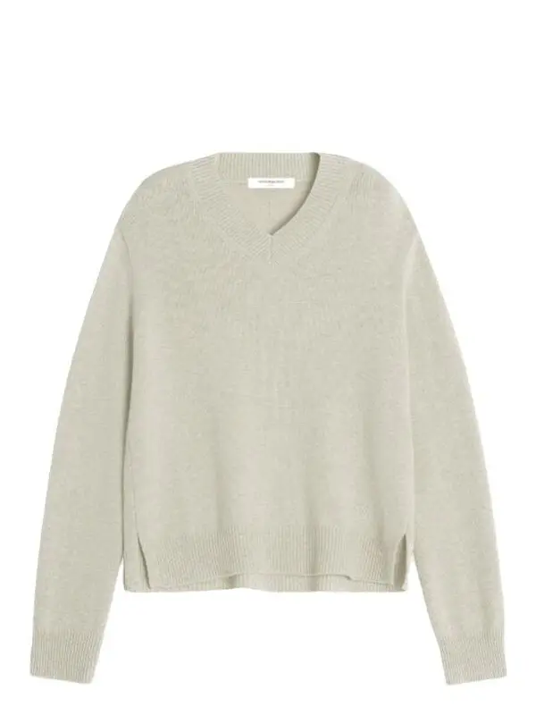Maison Kitsuné Merino Wool V-neck Jumper - Light Beige Melange