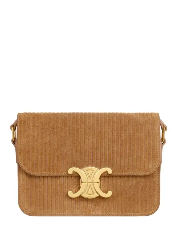 Celine Teen Triomphe Bag In Striped Suede Calfskin - Smoke