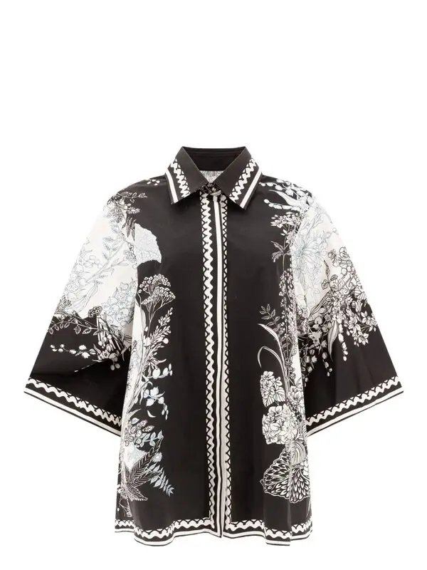 Elie Saab Graphic Print Short Sleeve Shirt - Blackandwhiteandblue