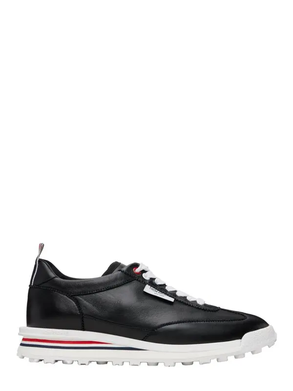 Thom Browne Lace-up Leather Sneakers With Tricolor Detail - Black