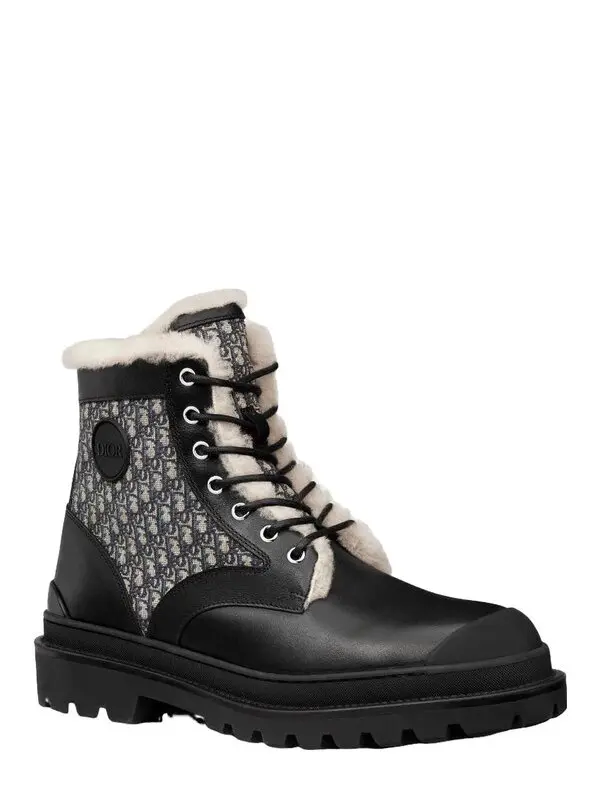 Dior Explorer Ankle Boots With Oblique Print - Black/beige