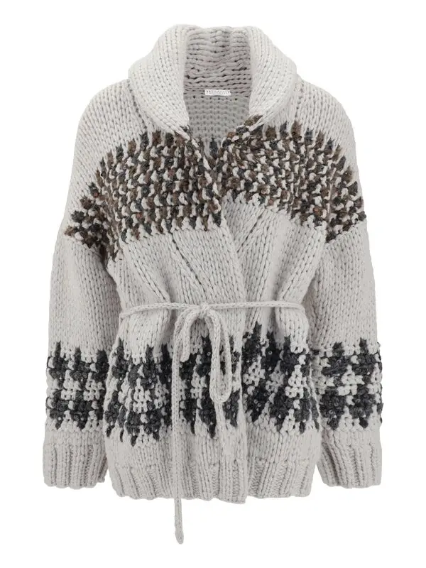 Brunello Cucinelli Waist Belt Cardigan - Gray