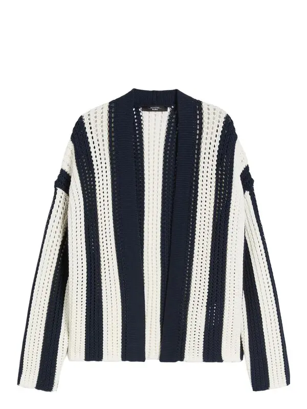 Max Mara Striped Cotton Yarn Cardigan - Navy Blue