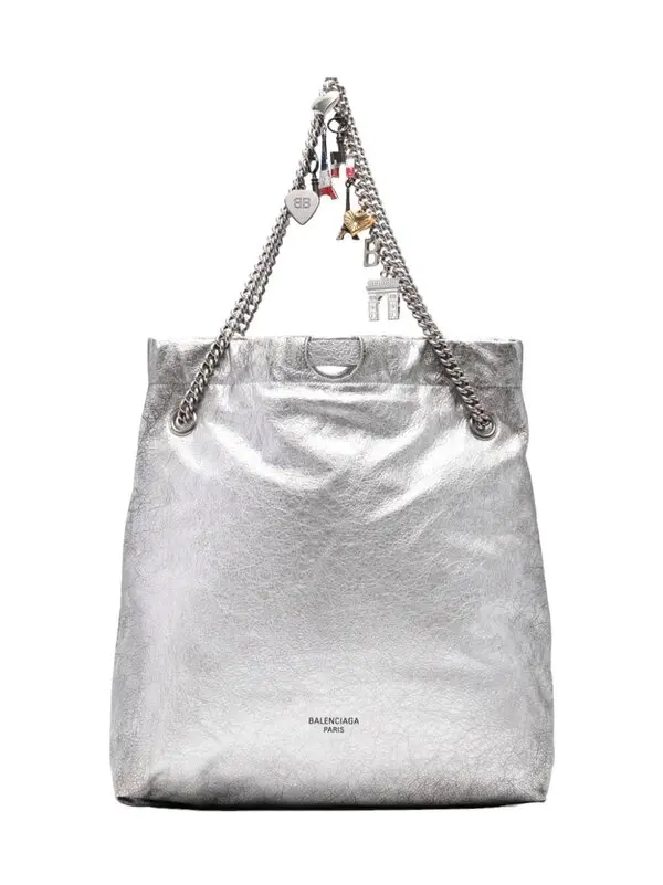 Balenciaga Crush Charm Detailed Medium Tote Bag - Silver