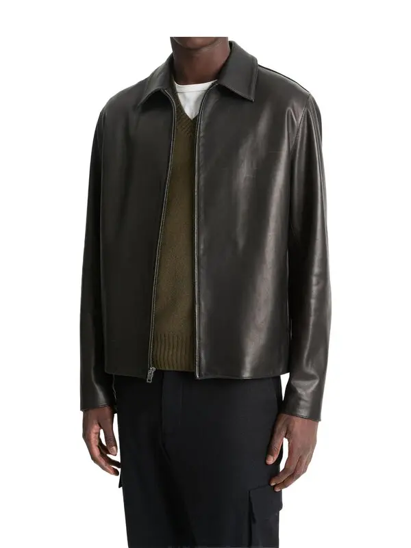 Vince Zippered Lambskin Leather Jacket - Black