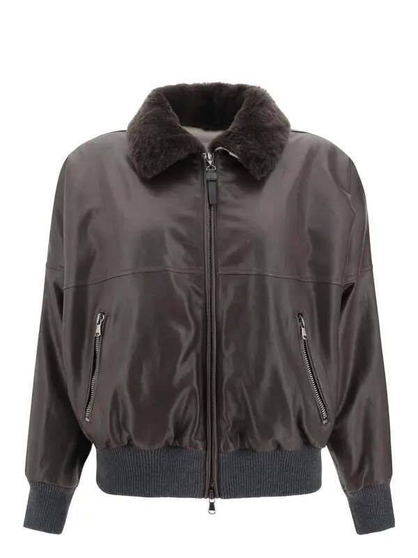 Brunello Cucinelli Shearling Collar Zip-up Jacket - Black