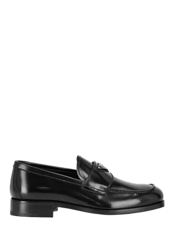 Prada Leather Loafers With Enamel Logo - Black