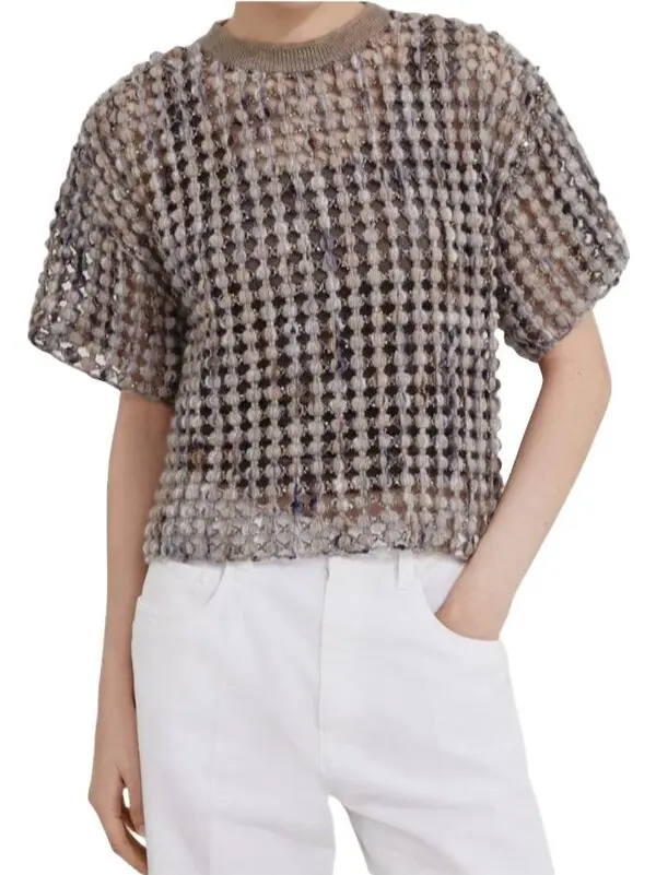 Brunello Cucinelli Textured Short-sleeve Knit Top - Multicolor