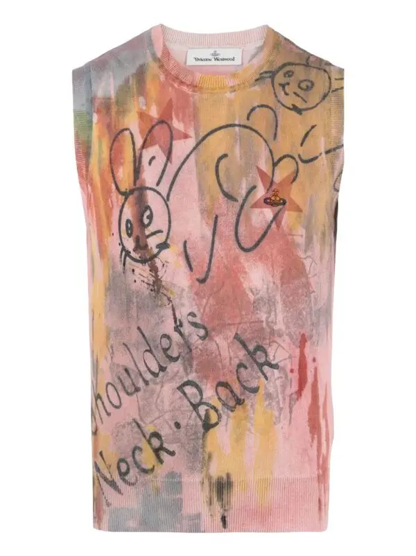 VIVIENNE WESTWOOD Graphic Sleeveless Knitted Top - Pink
