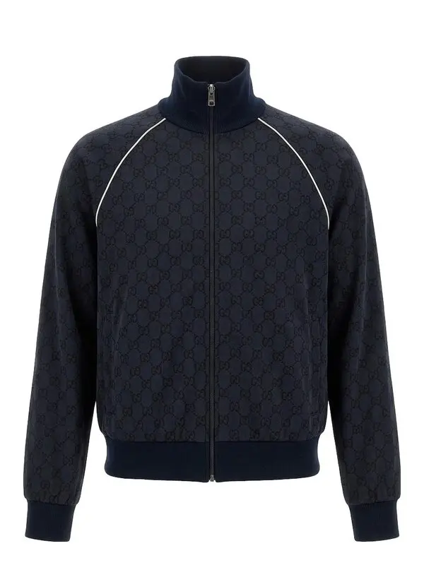 Gucci Monogram Zip-up Jacket - Navy Blue