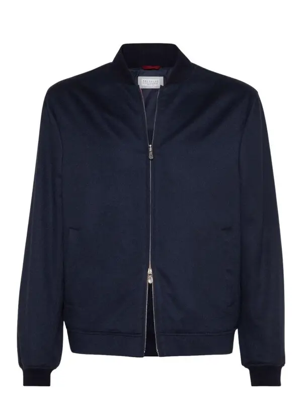 Brunello Cucinelli Zip-up Bomber Coat With Band Collar - Midnight Blue