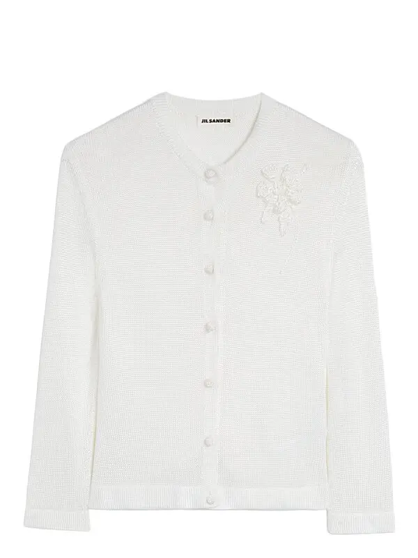 JIL SANDER Crew Neck Cardigan With Floral Embroidery - Piuma