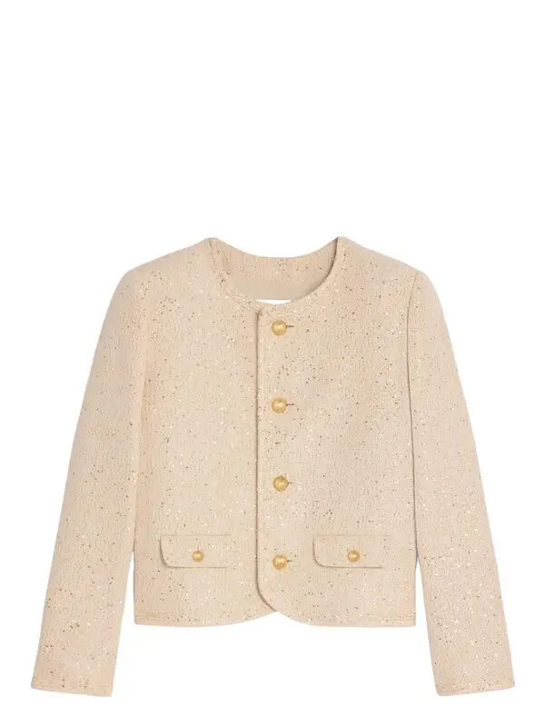 Celine Sequin Silk Tweed Chelsea Jacket - White Sand/gold