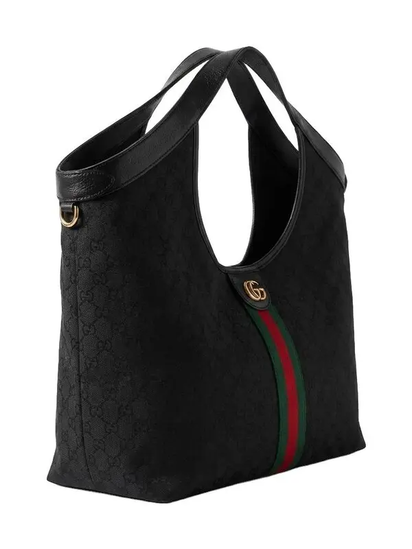 Gucci Gg Canvas Tote Bag With Web Trim - Black